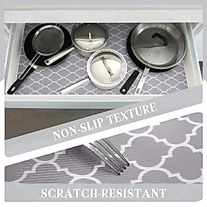 Glotoch Shelf Liners for Kitchen Cabinets 12” x 20FT-Non Adhesive Cabinet and Drawer Liner Roll for Fridge/Wire Shelf/Glass Shelves, Double Sided Non-Slip Durable and Strong, Quatrefoil Gray