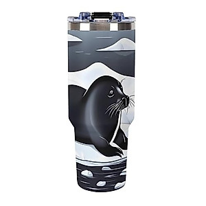 LLUTSNTH 40 Oz Vacuum Tumbler with Deep Blue Handle Leakproof Insulated Tumbler Seals on Ice Stainless Steel Travel Mug with Lid And Straw Coffee Cup Cute Water Bottles Cup Holder Friendly