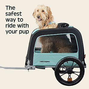 Retrospec Rover Hauler Pet Bike Trailer - Small & Medium Sized Dogs Bicycle Carrier - Foldable Frame with 16 Inch Wheels - Non-Slip Floor & Internal Leash - Blue Ridge, One Size