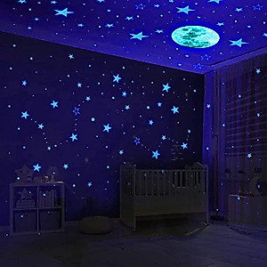 Glow in The Dark Stars for Ceiling, 1120PCS Airsnigi Glow in The Dark Wall Decals Long-Lasting Glowing Star Wall Stickers Perfect Gifts for Kids Room Decor, Halloween, Christmas - Blue