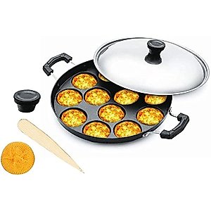 Shourya Trading Non Stick Appam Pan,Appam Maker,12 Pits Appam Maker, Nonstick Appam Pan,Appa Chetty Paniyaram Pan Patra,Tawa Non Stick