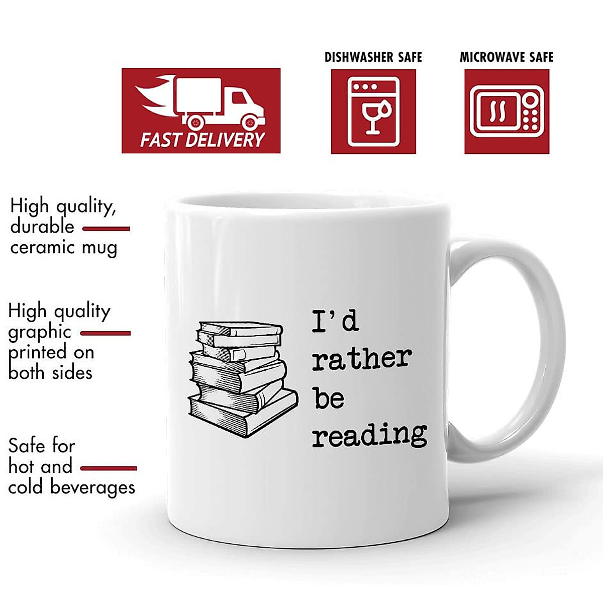 Book Lover Mug, I'd Rather Be Reading Mug, Bookish, Library, Reader, Mug For Teacher, Bookworm Coffee Mug Gift, Reading Bookaholic Teacup, Christmas or Birthday Gift