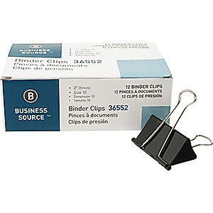 Business Source Fold-Back Binder Clips, Black, Large (Pack of 12)