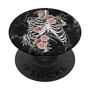 Human anatomy Skeleton ribcage with roses PopSockets Swappable PopGrip