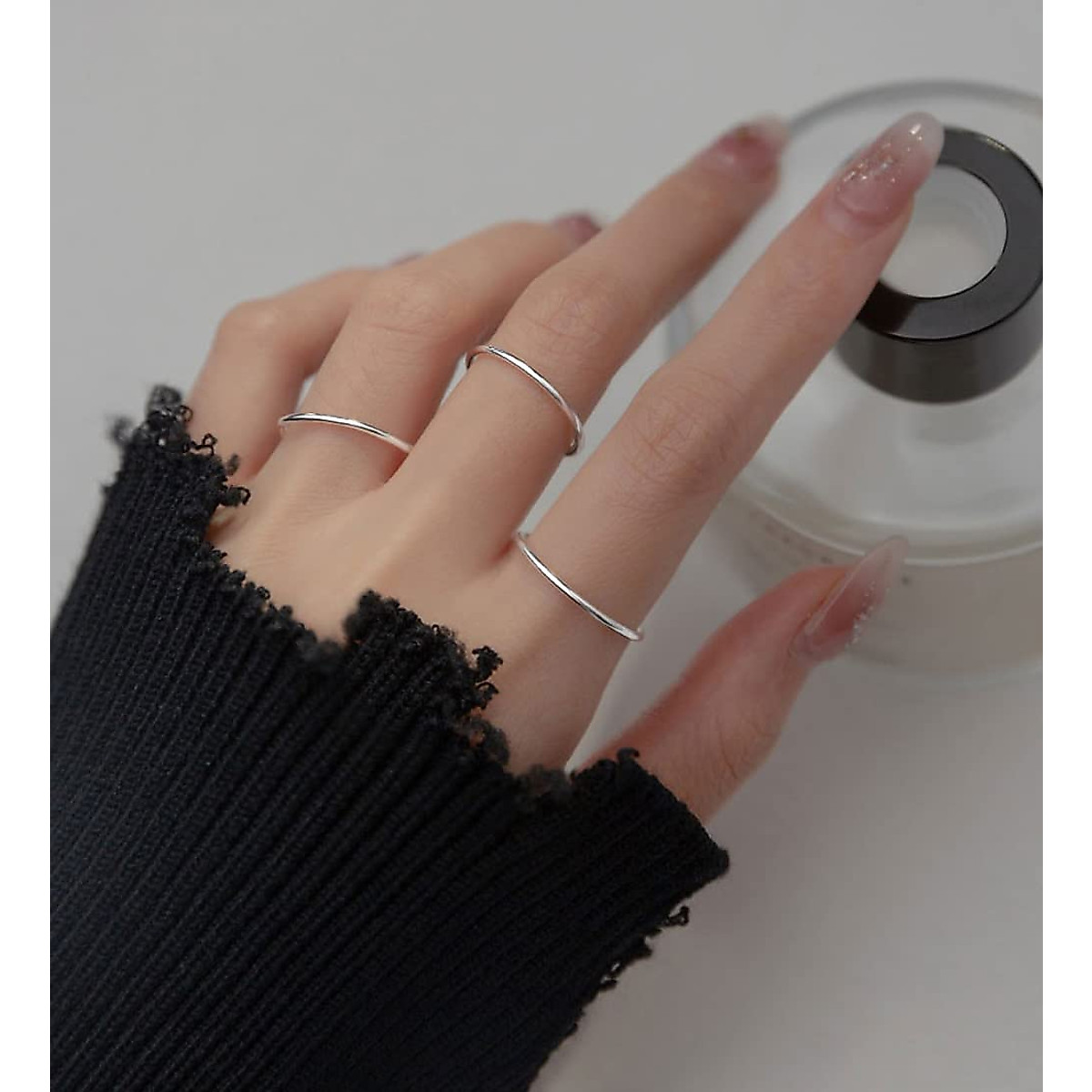 MILACOLATO 1mm Thin Ring 925 Sterling Silver Rings Stacking Knuckle Pinky Thumb Ring Size 7