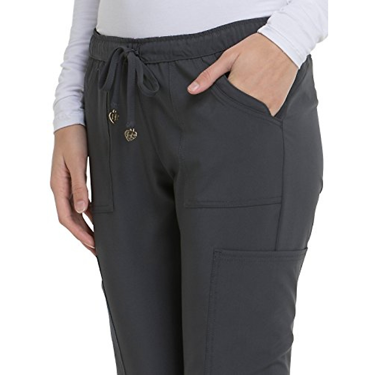 HeartSoul Women Scrubs Pant Low Rise Drawstring HS025, M, Pewter