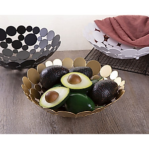 IBWell Decor Metal Fruit Bowl, Modern Kitchen Fruit Basket, Large Round Kitchen Basket, for Fruit, Vegetable, Bread, Candy and Nut - Gold