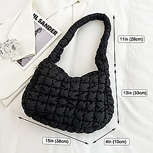 Rejolly Puffer Shoulder Bag for Women Quilted Puffy Lightweight Nylon Handbag Large Padded Soft Purse Black