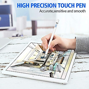 Active Stylus Compatible with Apple iPad, Stylus Pens for Touch Screens,Rechargeable Capacitive 1.5mm Fine Point with iPhone iPad and Other Tablets (White)