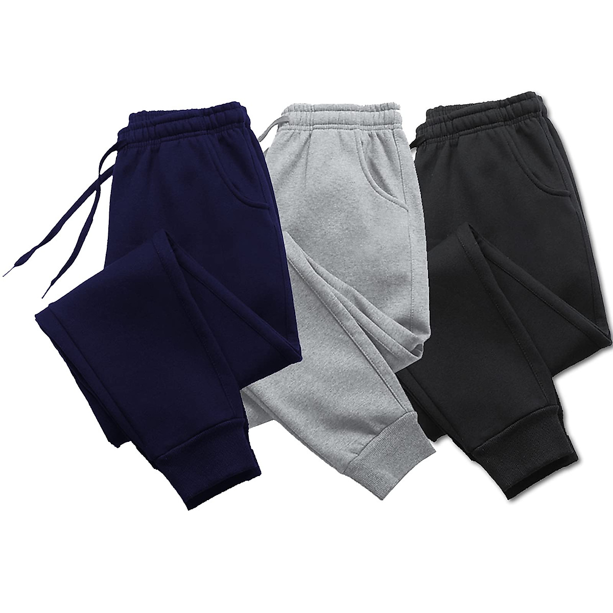 TUVEKE 3 Pcs Men’s Joggers Track Pants Essentials Fleece Athletic Pants for Men Workout Running Gym Sweatpants Blue&Grey&Black XL