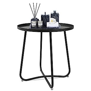 Babion Outdoor Side Tables, Small Round Metal Side Table, Weatherproof Metal End Table for Patio, Yard Balcony, Garden, Porch, Bedside (Black)