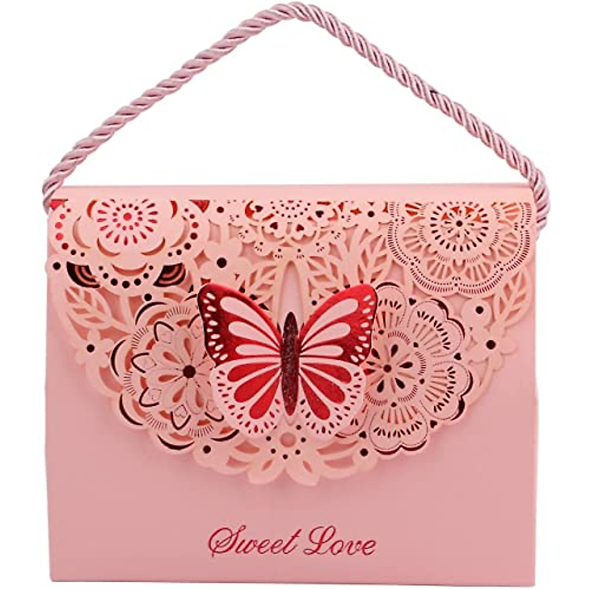 Driew Butterflies Purse Party Favor bags, 20 Pack Baby Shower Candy Gift Chocolate Favor Box Set with Handle for Wedding Decorative, Anniversary, Birthday Parties, Bridal Showers - Pink, 5.8"x2.9"x4.3"