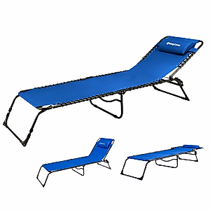 KingCamp Chaise Lounge Removable Pillow 3-Position Adjustable Chair Folding Patio Recliner for Camping Pool Beach Outdoor, Supports 300lbs, Blue, One Size