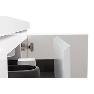 OMGO 60'' Wall Mounted Double Bathroom Vanity with White Solid Surface Sink, Modern Wood Cabinet Basin Vessel Set w/Two Drawers and 2 Storage, H90 Hanging System, Easy Installation