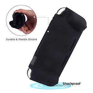 Silicone Protective Case for Nintendo Switch Lite, Soft Grip Case Cover with Comfort Ergonomic Handles for Nintendo Switch Lite 2019 [Self Stand][4 Thumb Stick Caps] (Black)