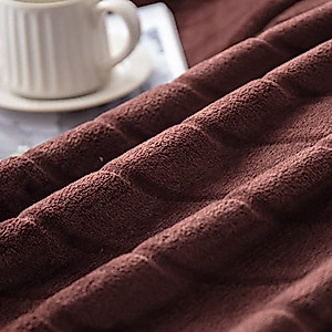 Bertte Decorative Stripe Lightweight Fleece Cozy Sofa Bed Seasons Throw 330 GSM Soft Plush Fuzzy Warm Fluffy Blanket, 50"x 60", Brown