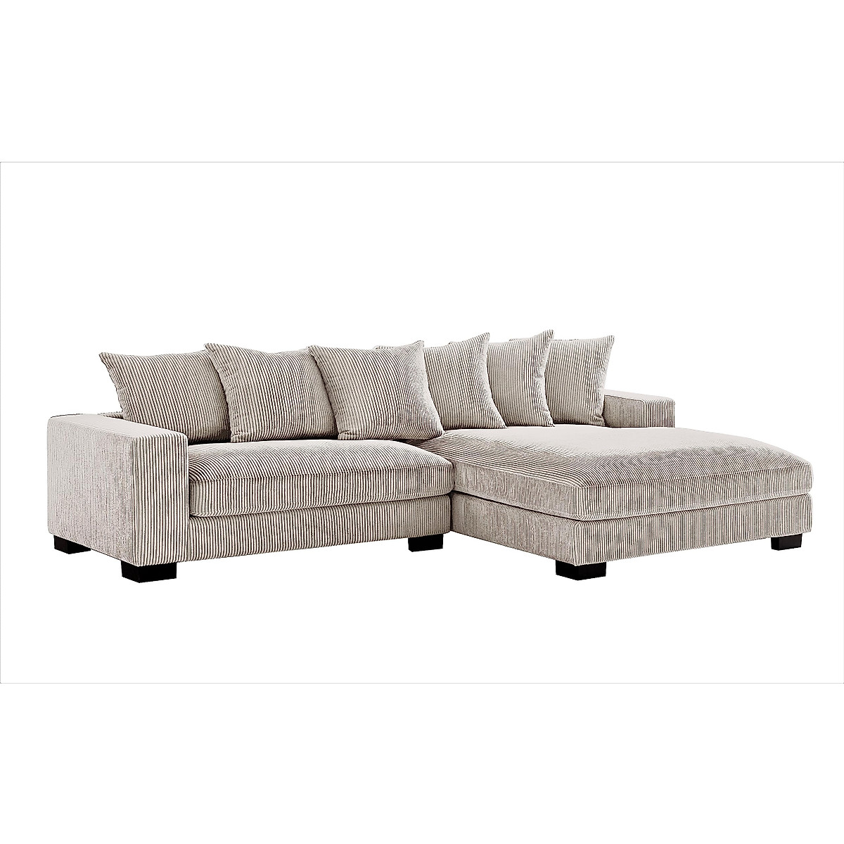 Container Furniture Direct Luxe Oversized Two-Piece Sectional Couches for Living Room, 102.4-Inch L Shaped Sofa with Chaise, Upholstered with Corduroy Fabric, Ivory - Right Facing