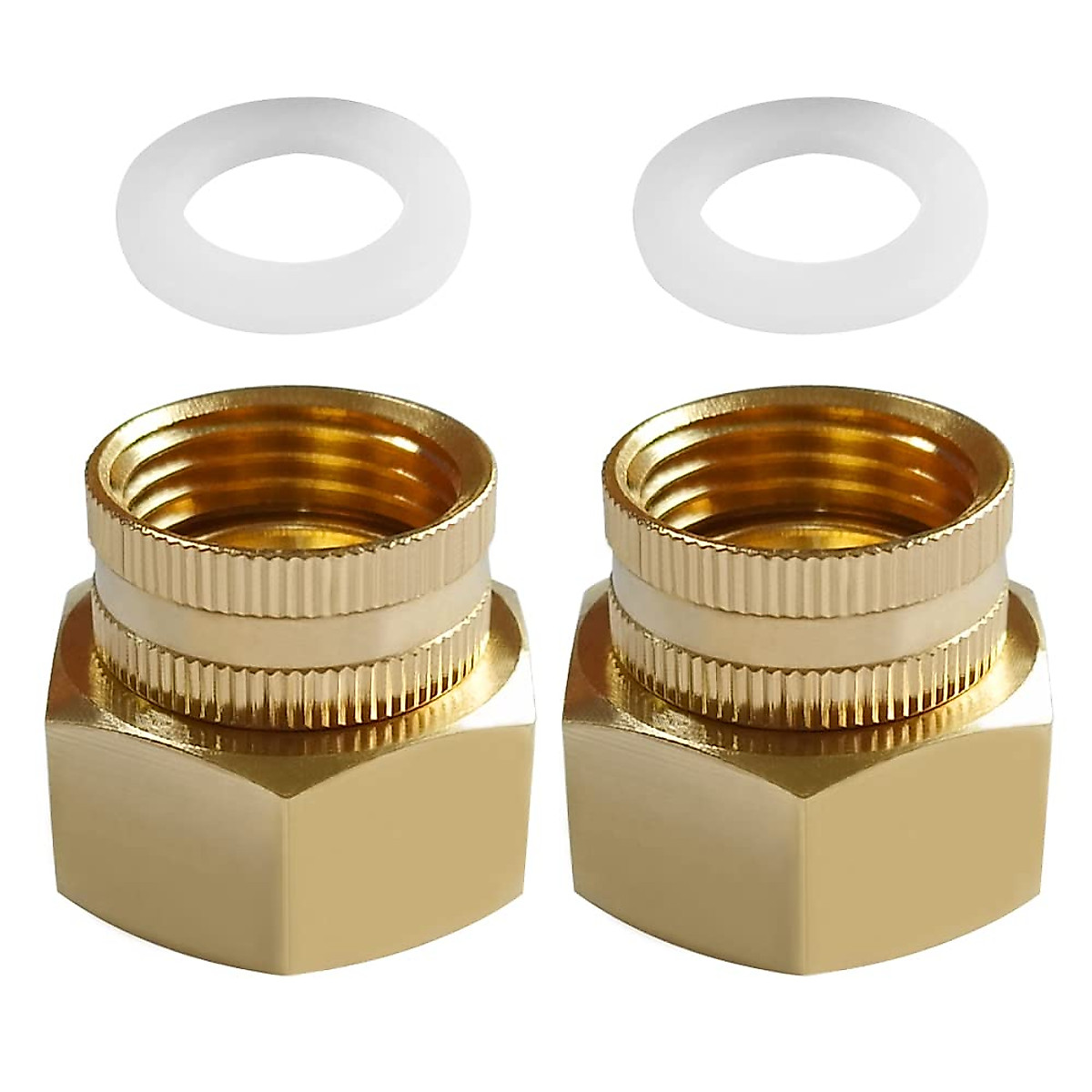 Uenede 2PCS Brass Garden Hose Reducer Swivel Connector 3/4"GHT to 3/4"NPT Threaded Double Female Reducing Convert Adapter Garden Hose Pipe Fittings