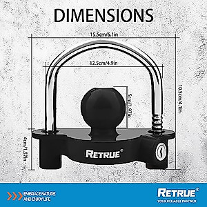 RETRUE Universal Coupler Lock Trailer Locks Ball Hitch Trailer Hitch Lock Adjustable Security Heavy-Duty Steel Fits 1-7/8 Inch, 2 Inch, 2-5/16 Inch Couplers Black
