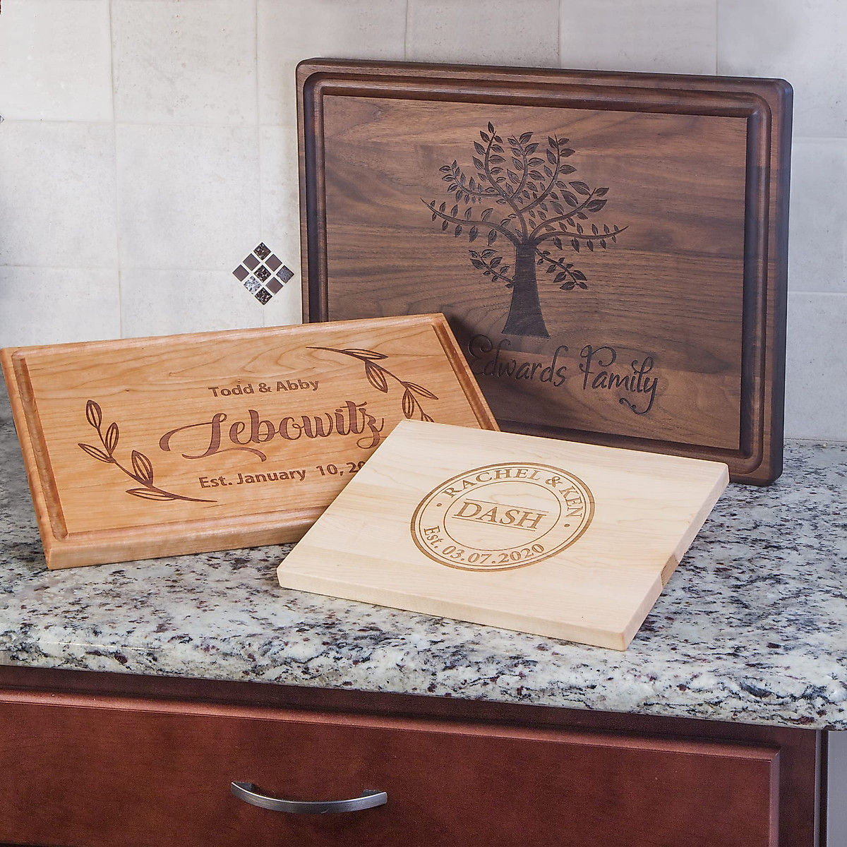 Personalized Monogram Cutting Board with First Last Names, Date - Custom Cutting Boards for Couples Wedding, Anniversary, Housewarming Gift - Engraved and USA Made Customizable Kitchen Decor Gifts