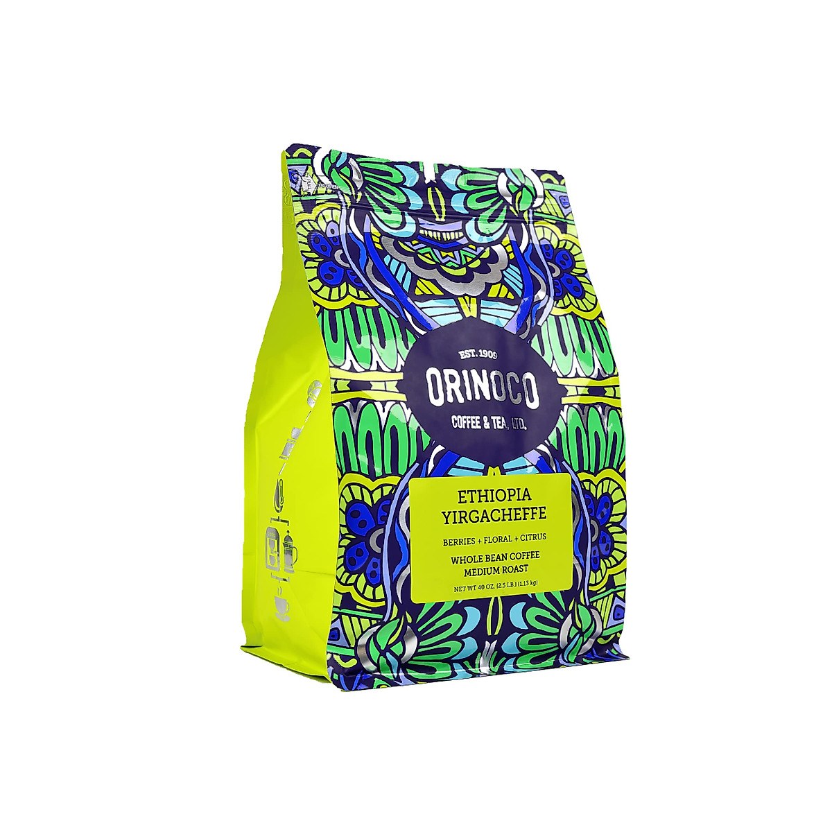 Orinoco Ethiopian Yirgacheffe 2.5lb bag, Medium Roast, Whole Bean Coffee, 100% Arabica beans