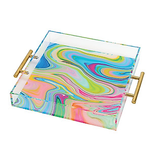 Enesco Izzy and Oliver EttaVee in The Groove Marbled Decorative Coffee Table Serving Tray, 2 Inches, Multicolor