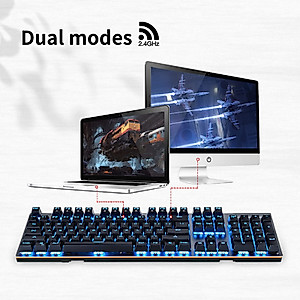 MOTOSPEED 2.4GHz Wireless/USB Wired Mechanical Keyboard 104Keys Led Backlit Blue Switches Gaming Keyboard for Gaming and Typing,Compatible for Mac/PC/Laptop