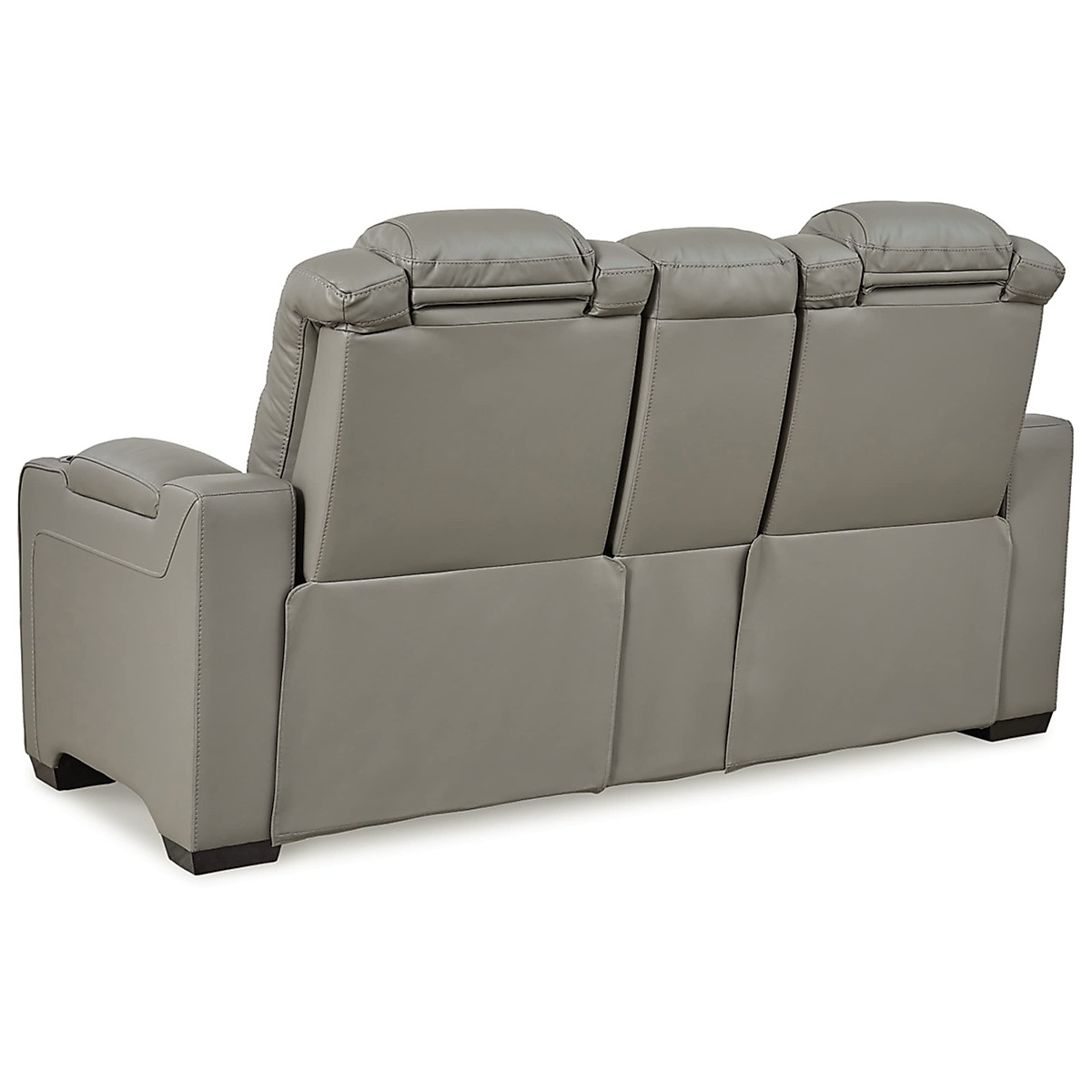 Signature Design by Ashley Backtrack Contemporary Tufted Leather Power Reclining Loveseat with Console and Adjustable Headrest, Light Gray