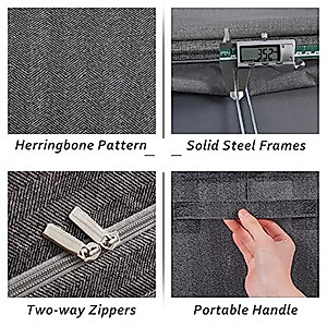 Foldable Clothes Storage Bins 2 Pack, Stackable Metal Frame Clothing Storage Box, Oxford Fabric Organizer Set with Clear Windows&Sturdy Carry Handles(66L,Grey)