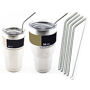 4 Bend Stainless Steel Straws Extra LONG fits 30 oz & 20 oz Yeti Tumbler Rambler Cups - CocoStraw Brand Drinking Straw (4 Bend Straws)