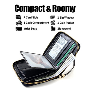 UMODE Small Wallet for Women Genuine Leather Zippered RFID Blocking Card Holder Slim Compact Ladies Bifold Purse with Wristlet