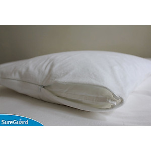 Set of 2 Standard Size SureGuard Pillow Protectors - 100% Waterproof, Bed Bug Proof, Hypoallergenic - Premium Zippered Cotton Terry Covers