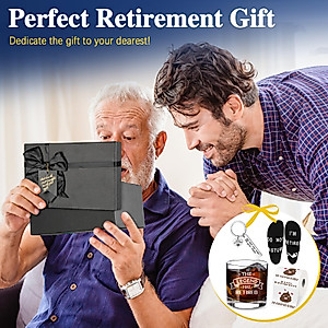 Fumete Funny Retirement Gifts Retirement Party Decorations Set Whiskey Bourbon Lowball Glass Full Length Socks Heart Shape Keychain Retirement Toilet Paper Gift for Men Women Coworkers with Gift Box