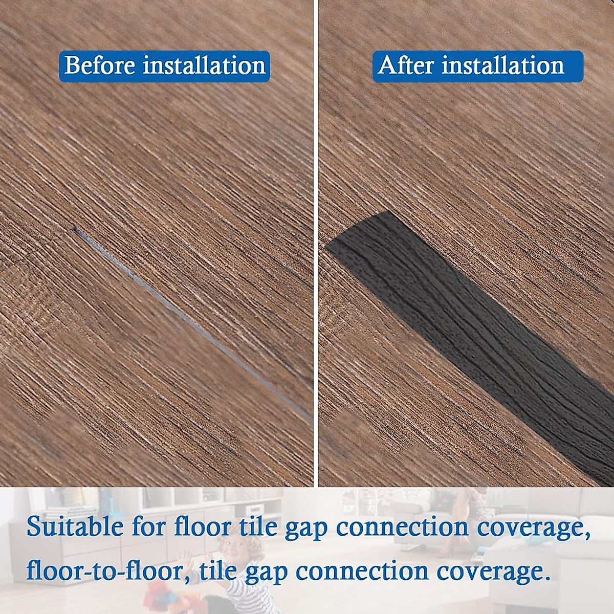 Floor Transition Strip Self Adhesive Floor Cover Strips Flooring Transitions Laminate 2" Wide Vinyl Flat Divider Elegant Wood Grain Design (5cm, 3.3Ft, Dark Gray)