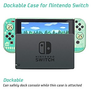 Dockable Case for Nintendo Switch, FANPL Protective Case Cover for Nintendo Switch and Joy Con Controller with 2 Marshal Design Thumb Grips - (for Animal Crossing Island Version)