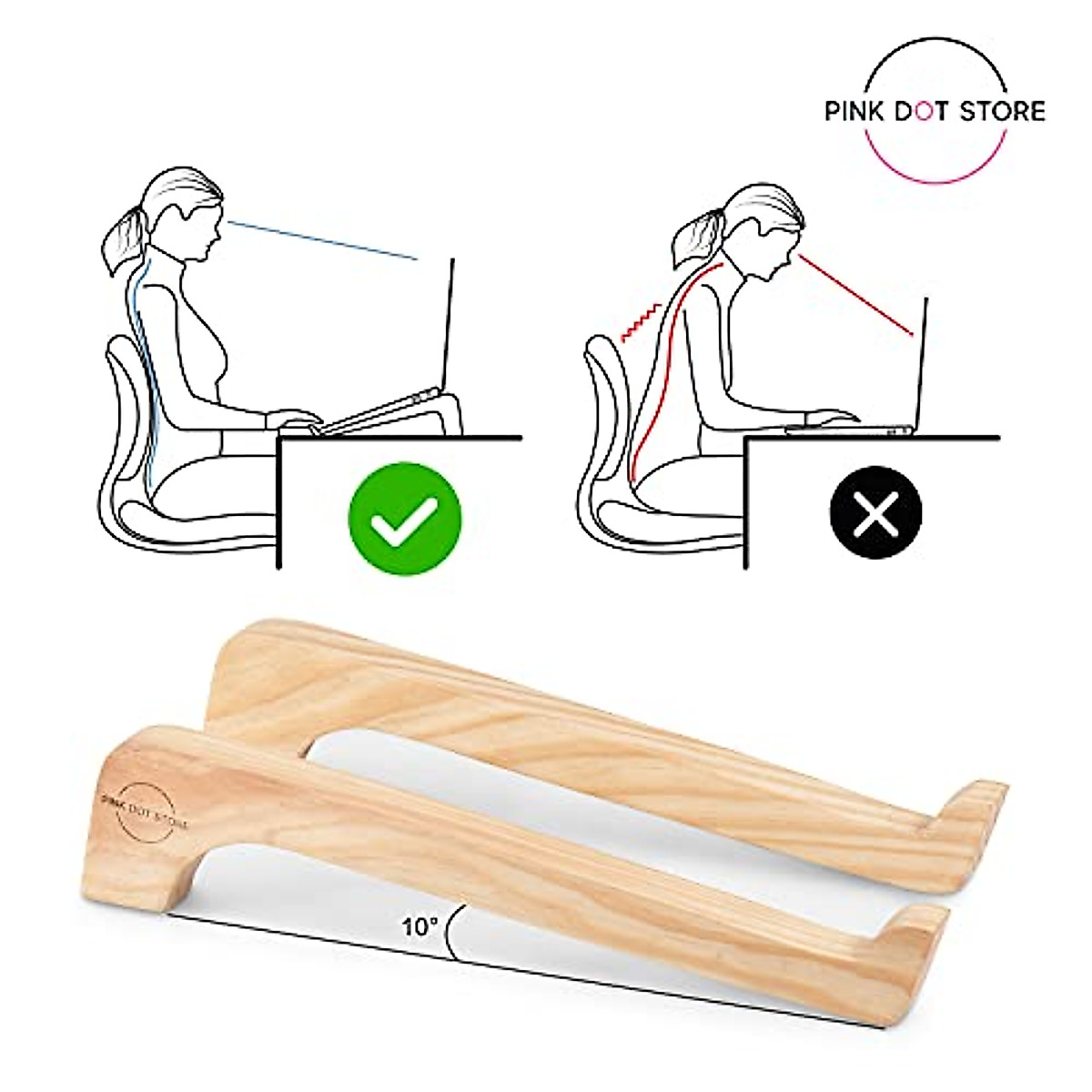 Wooden Laptop Stand - Ergonomic, Portable Computer Riser Fits All Laptops & Tablets. This Beautiful Desk Accessory Cools Your Device & Helps Posture