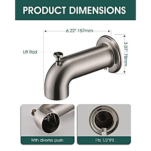 LOCALAND Extra Long Tub Spout with Diverter, Fits for 1/2" IPS Threads,Brushed Nickel