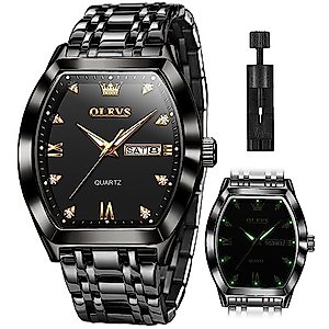 OLEVS Watch for Men Business Dress Diamond Analog Quartz Date Luxury Men Watches Black Casual Stainless Steel Waterproof Luminous Two Tone Man Wrist Watch Square