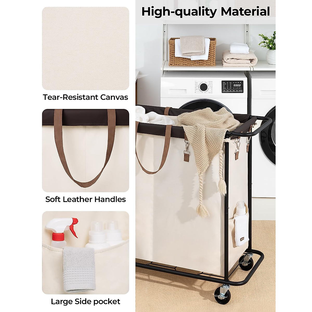 StorageWorks 200L Laundry Sorter 2 Section, Laundry Hamper with Wheels, Extra Large Laundry Basket for Clothes, Towel, Blanket, Rolling Laundry Cart for Laundry Room Organization, Beige, 1-Pack