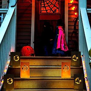 Stmarry 48 pcs Halloween Luminary Bags, Flame Resistant Luminaries, Orange and Black Tea Light Candle Bags - Witch, Black Cat Silhouette Decorations & Party Lanterns