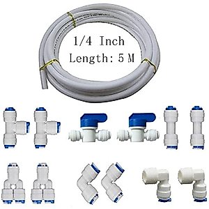 MATTOX 1/4" Quick Connect Water Purifiers Tube Fittings for RO Water Reverse Osmosis System Pack of 12（Ball Valve+Y+L+I+T Type）+5 Meters（16 feet） tubing Hose Pipe for RO Water Reverse Osmosis System