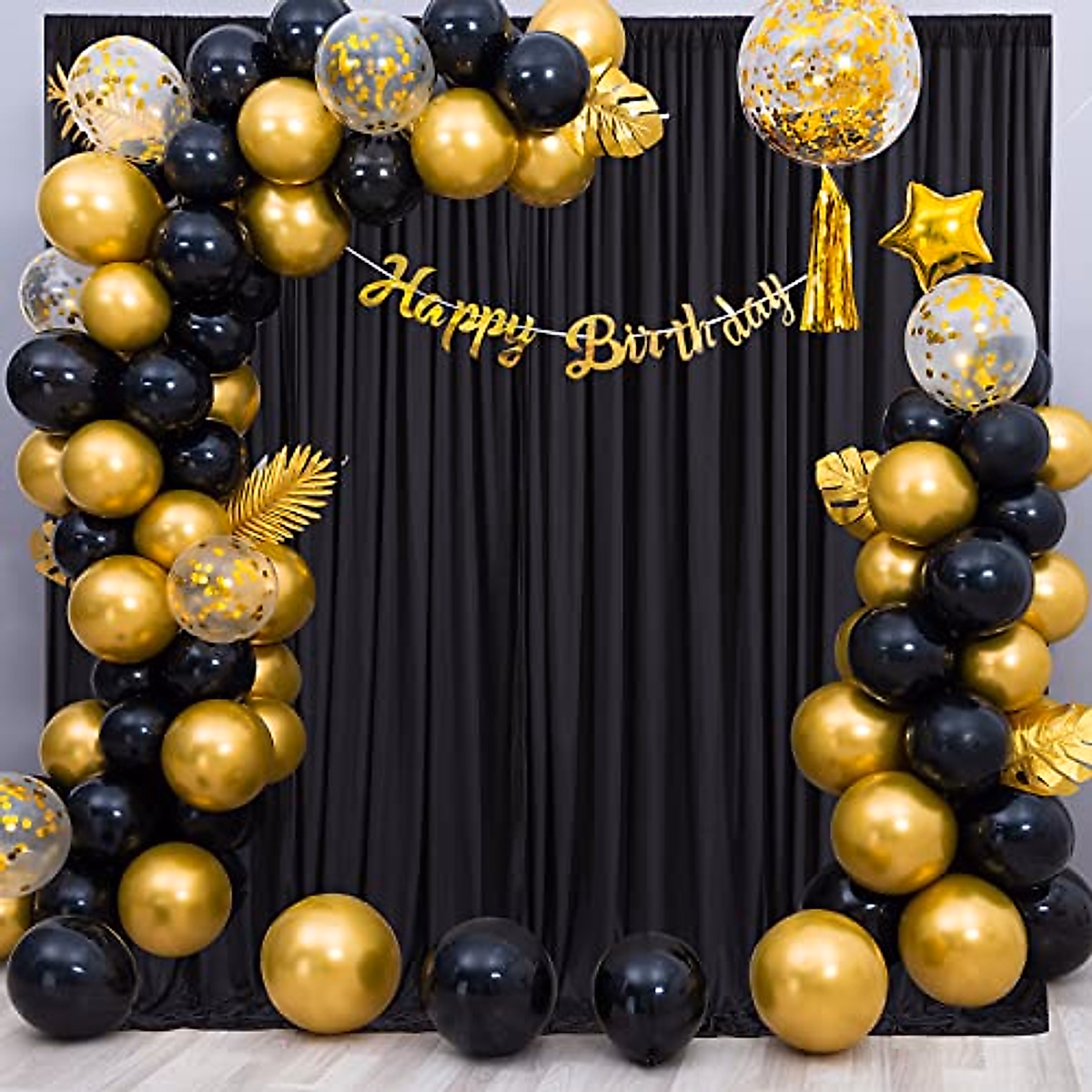 PARTY TALK Black Backdrop Curtains for Parties, 8ft x 10ft Wrinkle Free Polyester Black Curtain Backdrop for Photography Birthday Baby Shower Wedding Decorations