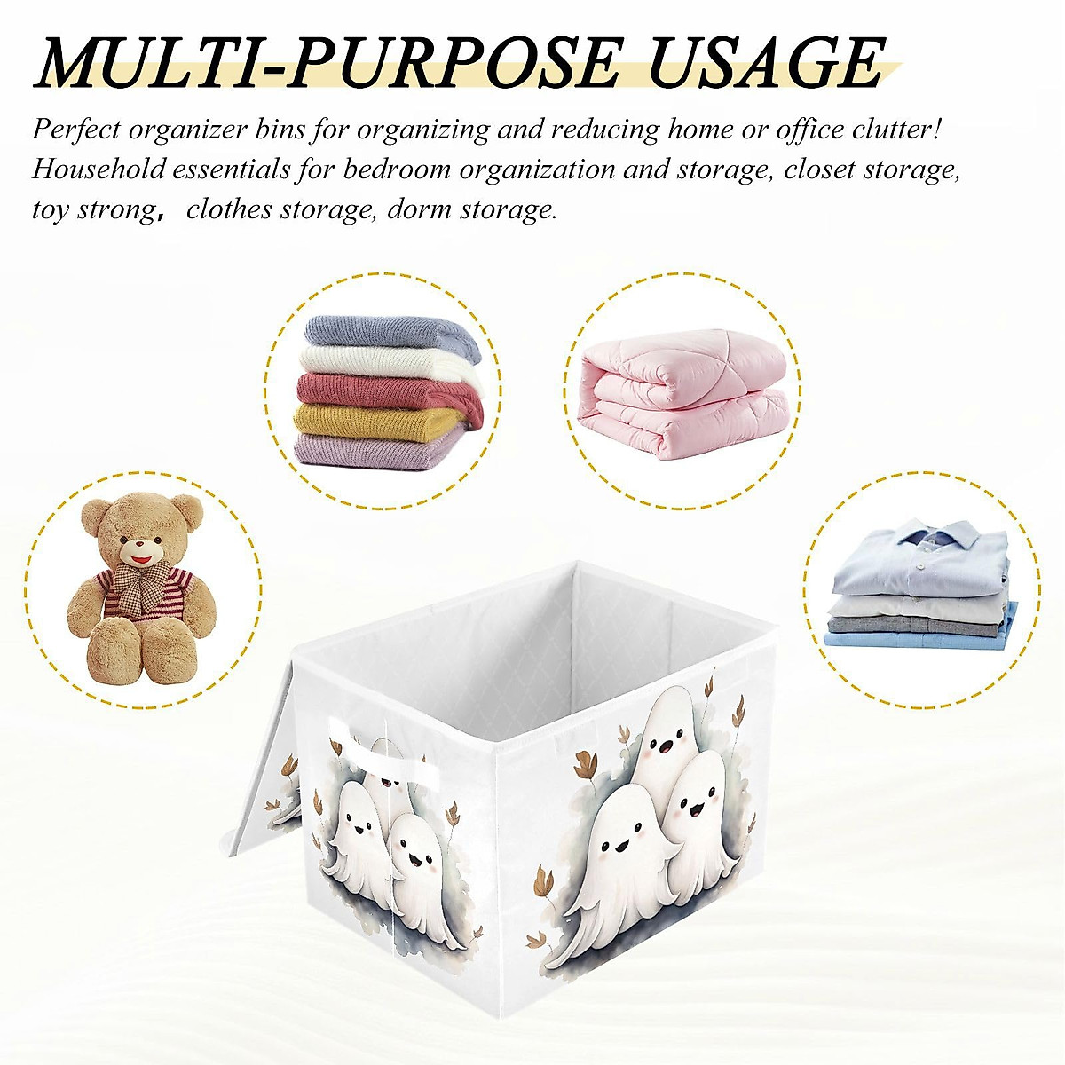 senya Halloween Baskets Collapsible Storage Bins with Lids, Cute Little Ghosts Storage Boxes Clothes Baskets for Organizing, B06D22020