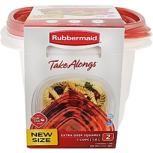 Rubbermaid TakeAlongs Deep Squares Food Storage Containers, 7 Cup, Chili Tint, 2 Pack