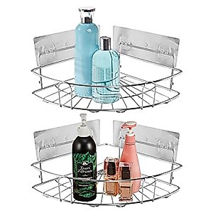 Home-X Stainless-Steel Corner Shelves for Shower Wall, in-Shower Organizer, Adhesive Shower Corner Shelves, Set of 2, 8 ¾” L x 8 ¾” W x 3 ¼” H, Stainless Steel