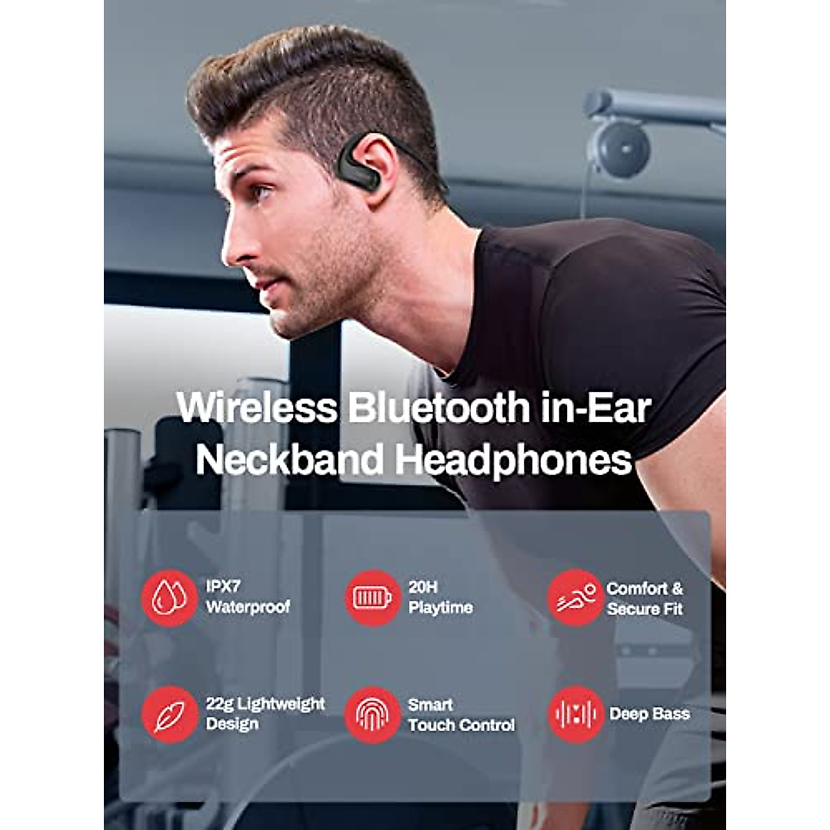 DACOM Bluetooth Headphones Wireless in-Ear Sport Earbuds with IPX7 Waterproof 20H Playtime Running Neckband Bluetooth Headphones Deep Bass Stereo for Workout Gym(Black)