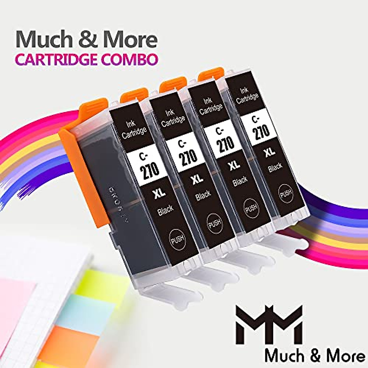 Compatible (4-Pack, Large Black) PGI 270XL PGI-270XL Ink Cartridge Used with Canon PIXMA MG6820 MG6821 MG5720 MG5721 MG5722 MG7720 TS5020 TS6020 TS8020 TS9020 Printer, Sold by MuchMore