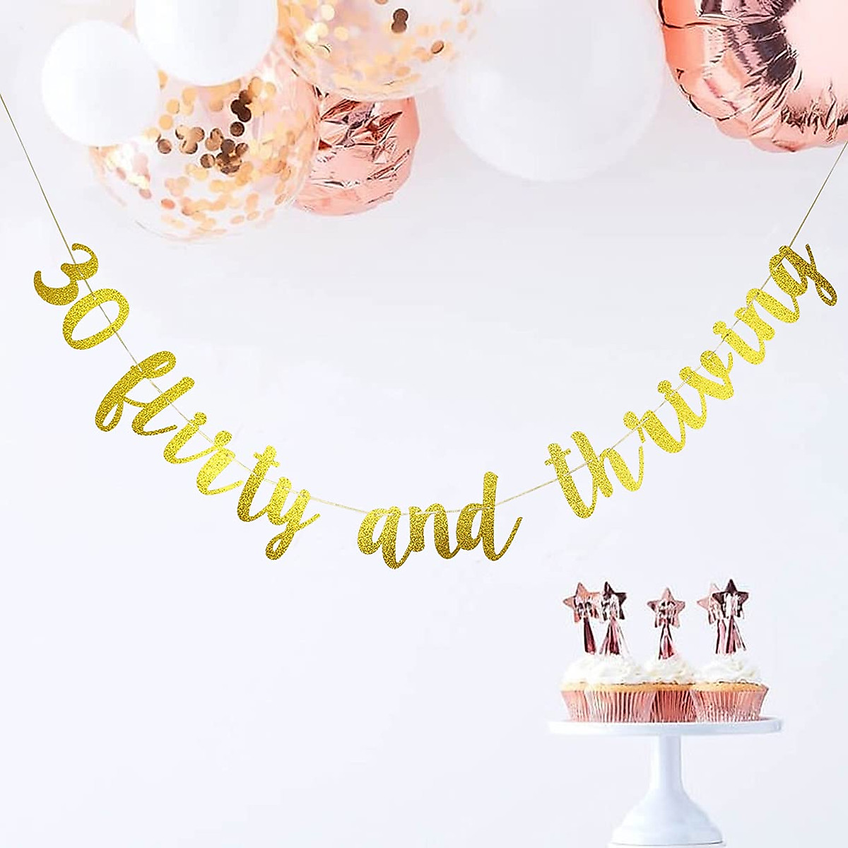 Starsgarden 30 Flirty & Thriving Banner, 30th Birthday Bunting Sign, Dirty Thirty Party Decorations, Dirty 30 Party Sign(Gold)