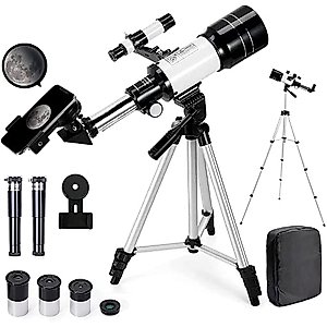 Merkmak Telescopes for Adults Astronomy, Telescope 70mm Aperture 300mm AZ Mount Refractor Telescope for Kids Beginners (15X-150X) - Telescope with Adjustable Tripod, Phone Adapter and Backpack