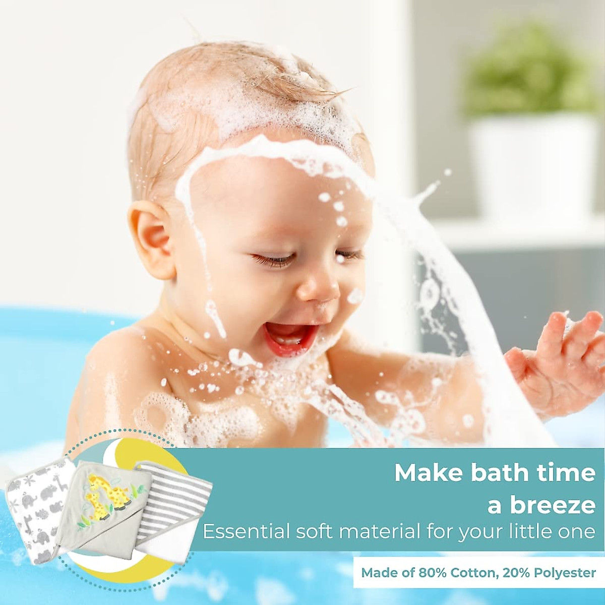 Spasilk Bath Hooded Towels & Washcloths Set for Babies, 23-Piece Gift Set, Grey, (Gift GBA23 0501)